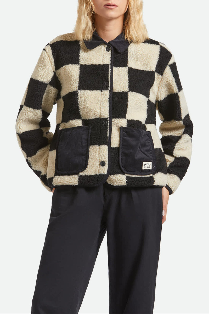 Women's Delilah Sherpa Jacket in Black/Natural Finish Line Checker ...